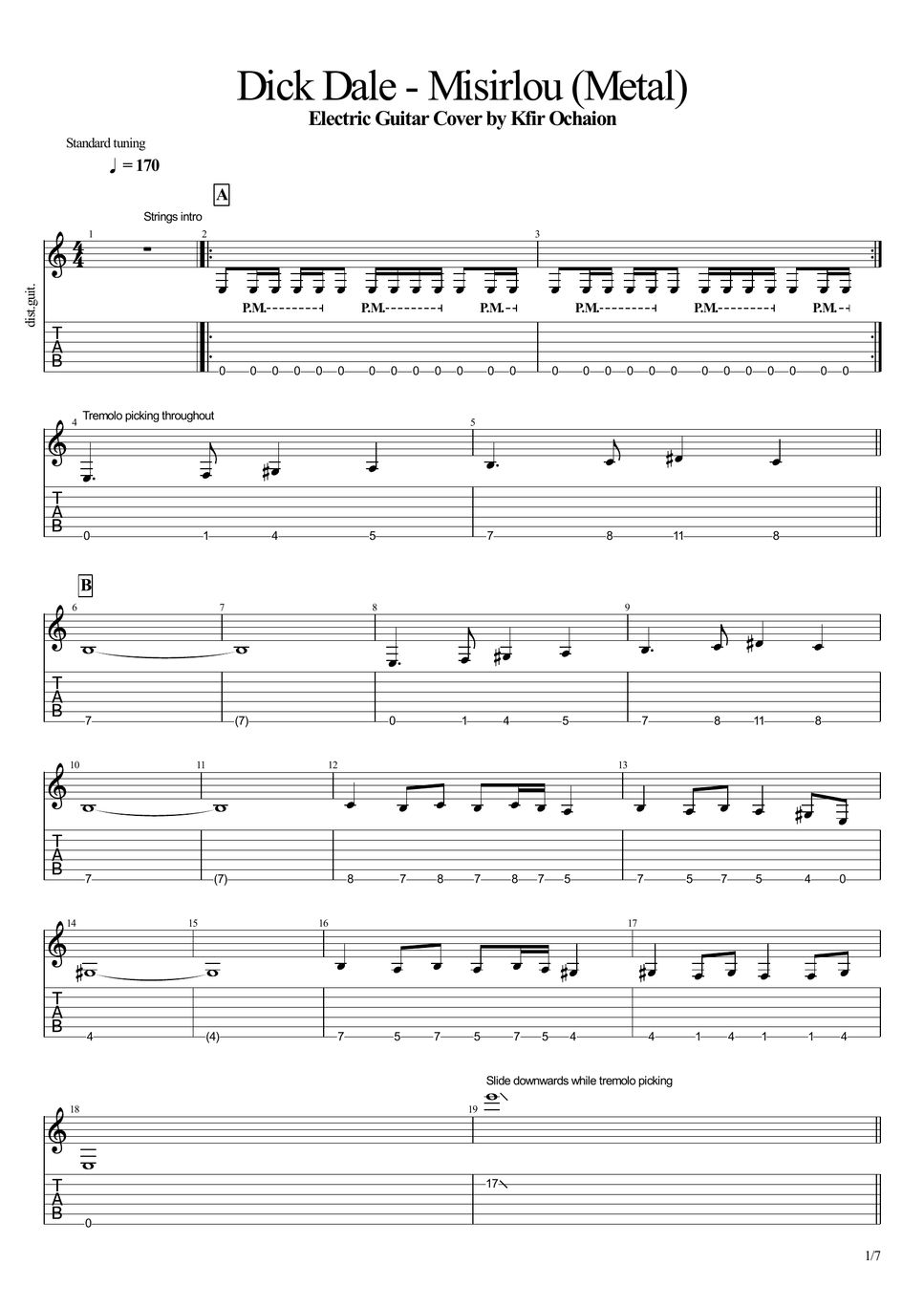 Dick Dale - Misirlouo (Metal) TAB by Kfir Ochaion