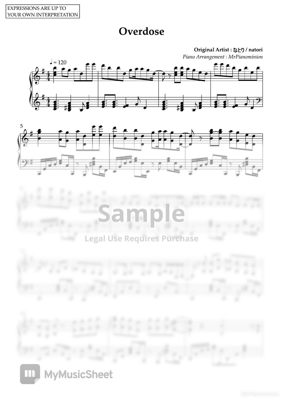 Natori / 名取 - Overdose Sheet by MrPianoMinion