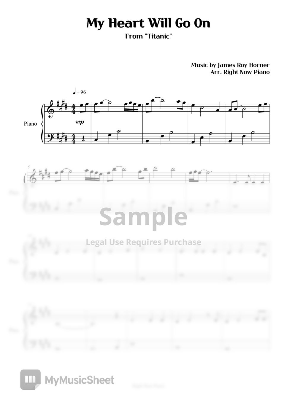 Titanic - My Heart Will Go On Sheet Music by Right Now Piano