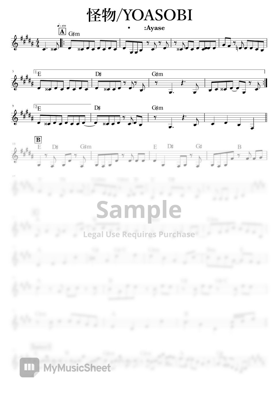 YOASOBI - 怪物 Sheet Music by Eri Nagayama