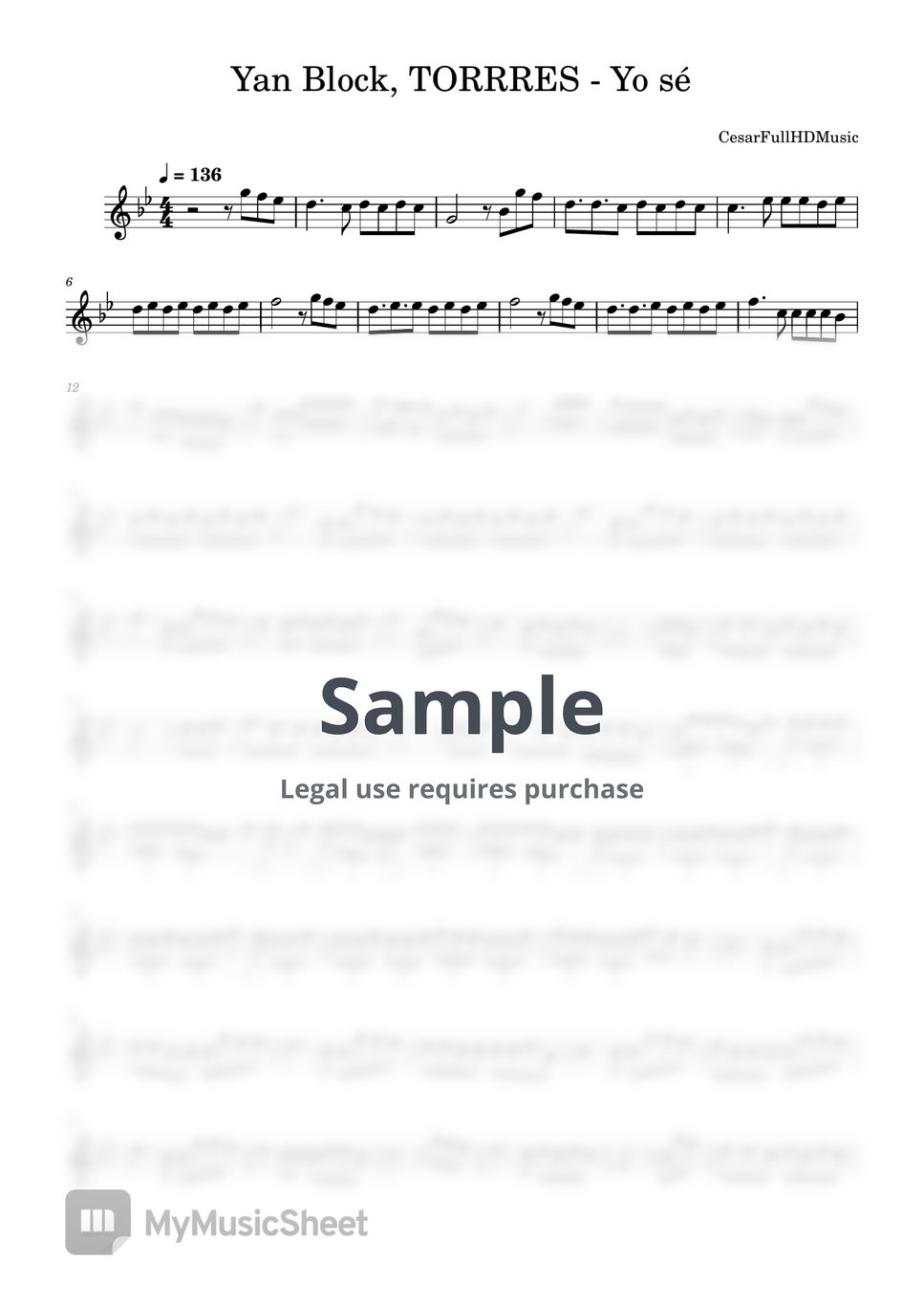 Yan Block, TORRRES - Yo sé 악보
