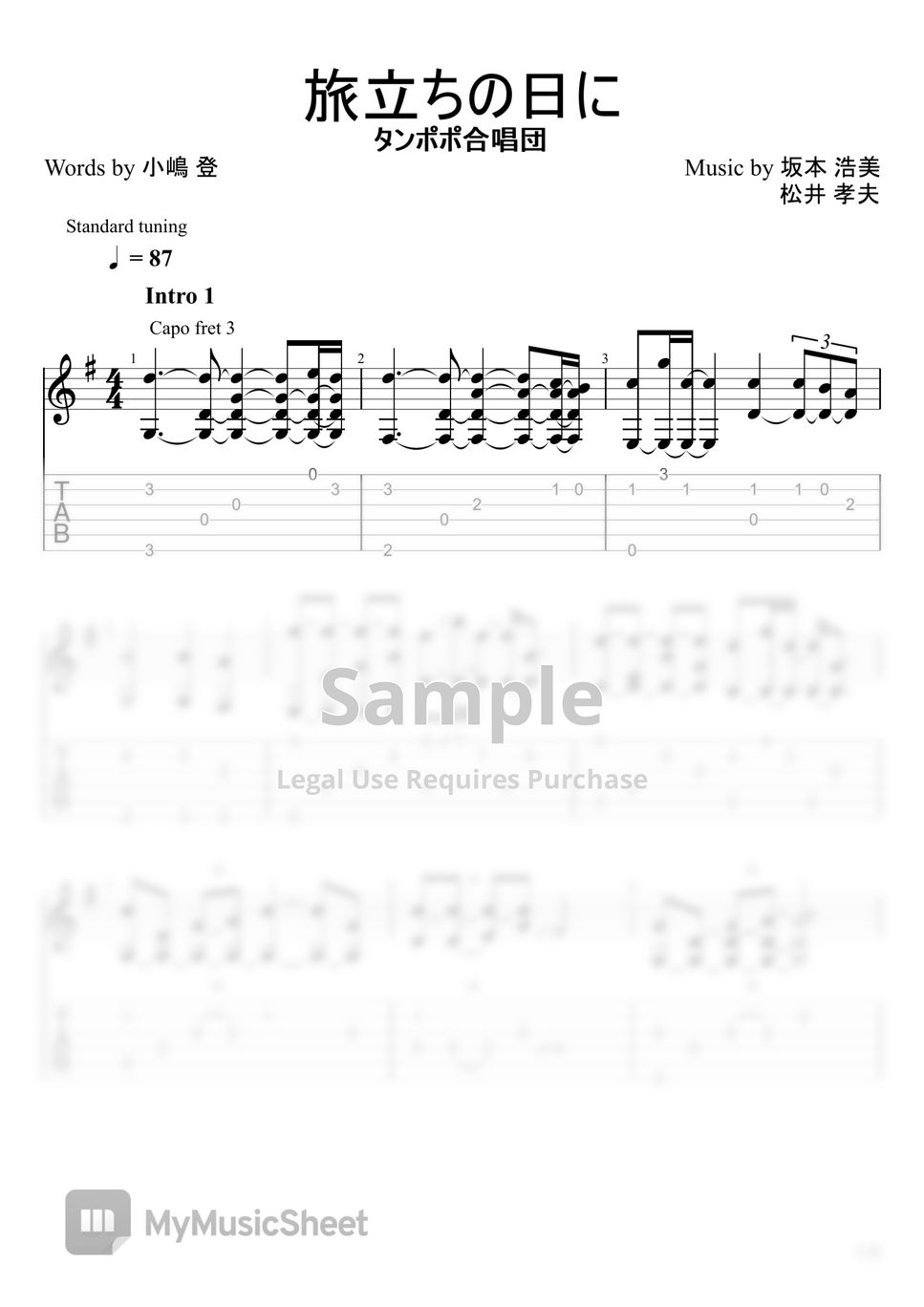 Hiromi Sakamoto - Tabidachi no hini (Fingerstyle) Bản nhạc by u3danchou