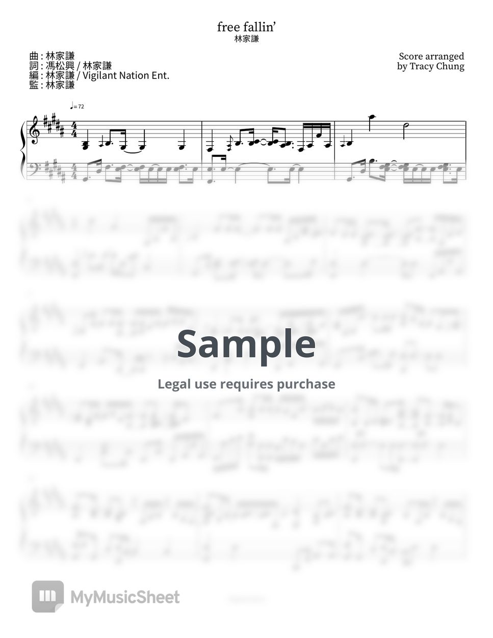 林家謙 - free fallin' (CantoPop) Hoja by Tracy Chung