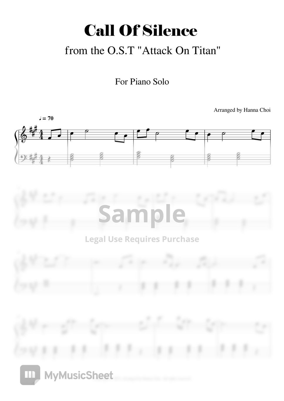 Sawano - "Call of Silence" from OST Attack on Titan(진격의 거인) (for piano solo) 악보 by YANGCHO