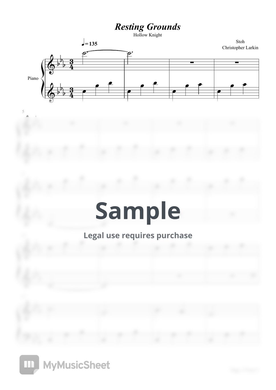 Christopher Larkin - Resting Grounds (Hollow Knight BGM) Sheet Music by ...