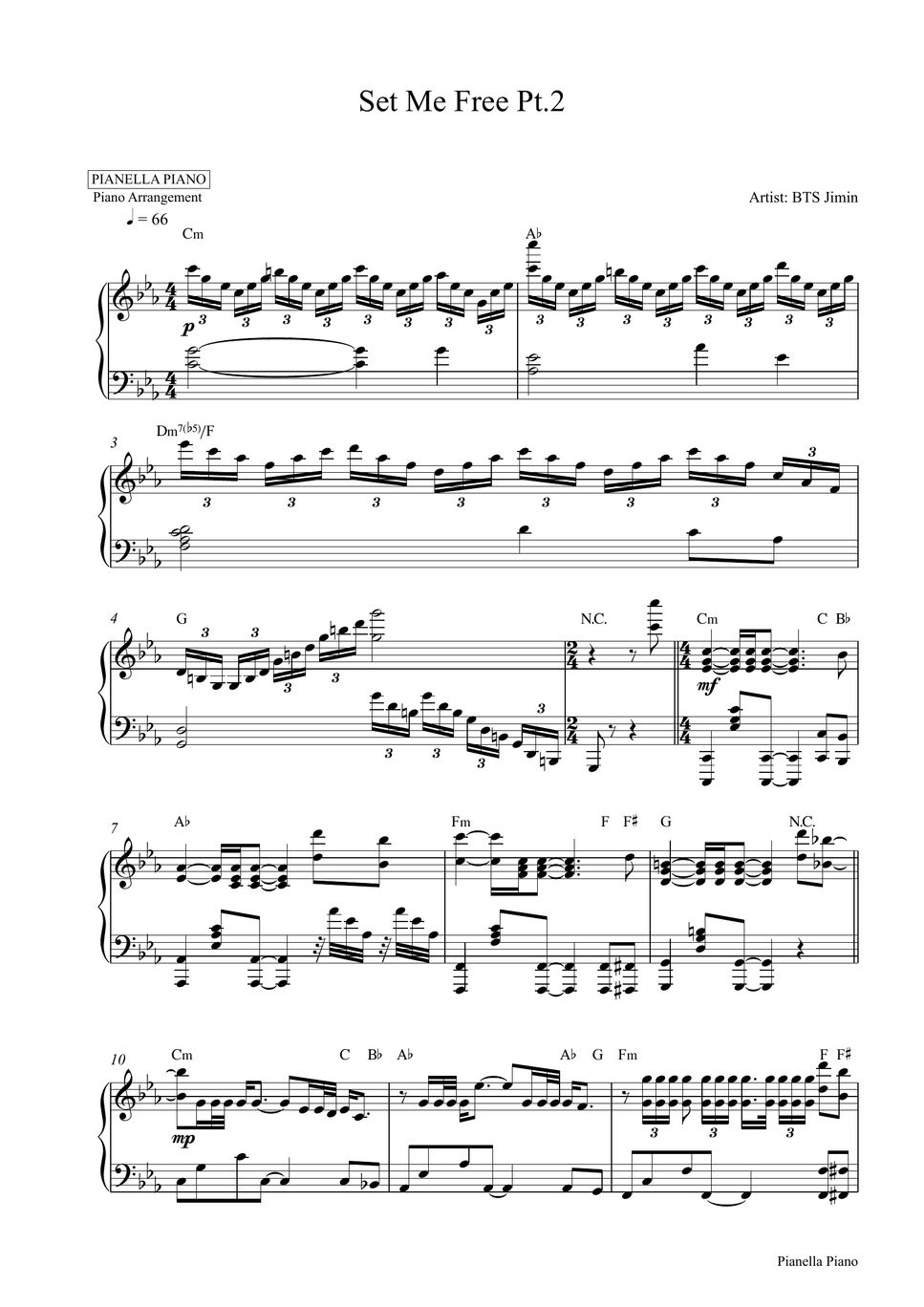 Jimin - Set Me Free Pt.2 (Piano Sheet) 악보 by Pianella Piano