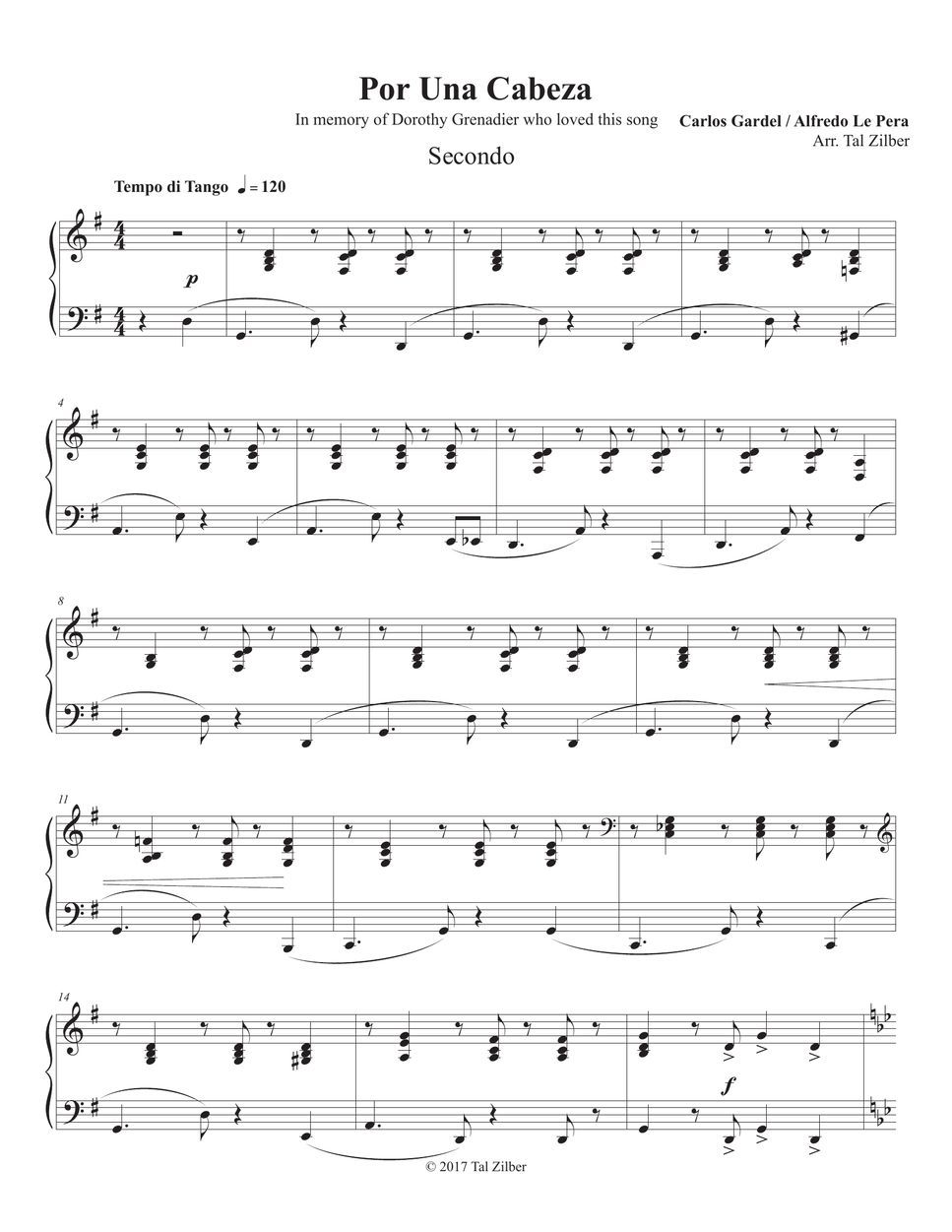 Carlos Gardel - Por Una Cabeza Sheets by Tal Zilber