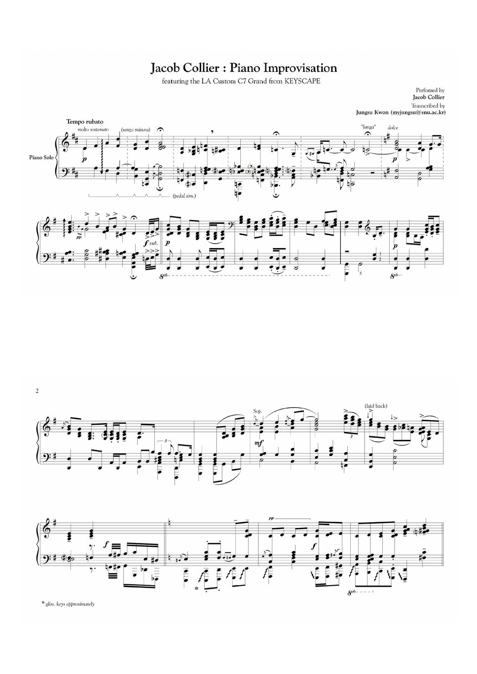 Jacob Collier: Piano Improvisation (Transcription) (Keyscape) Hoja