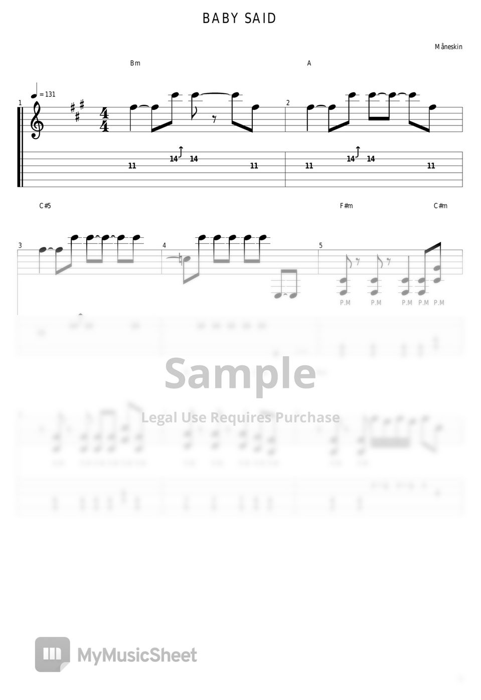Måneskin - BABY SAID Tab + 1staff by guitar cover with tab Måneskin - BABY SAID Tab + 1staff by guitar cover with tab