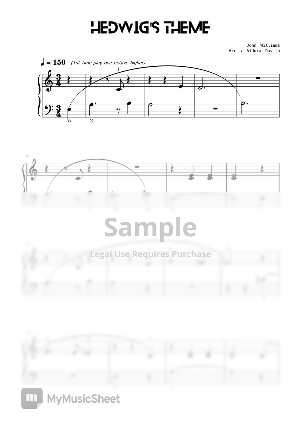 OST Harry Potter - Hedwig's Theme (Both Hands Melody) Sheets by Aldora Davita