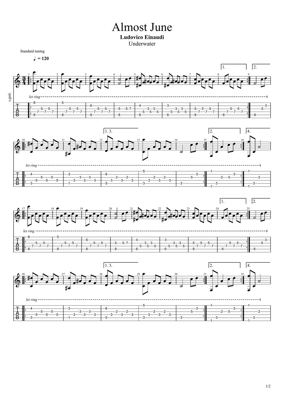 Ludovico Einaudi - Almost June TAB by Nico Music