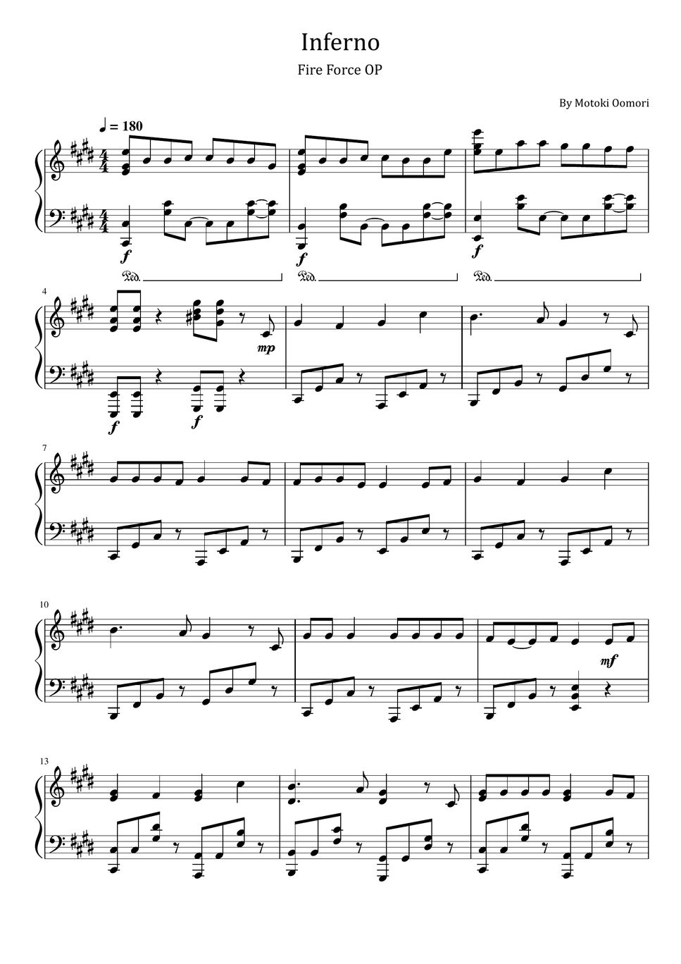 Motoki Ohmori - Inferno (Fire Force OP - For Piano Solo) 악보 by poon