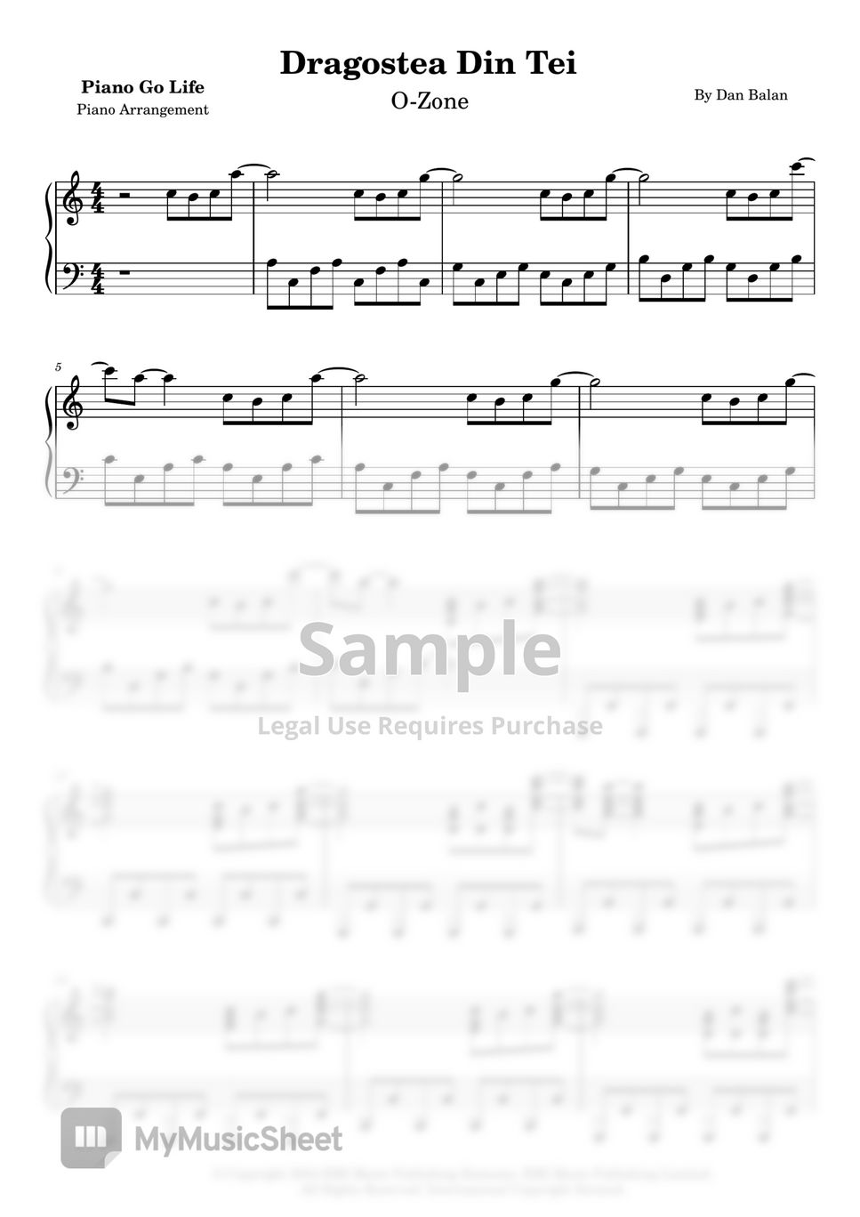 O-Zone - Dragostea Din Tei Sheets by Piano Go Life