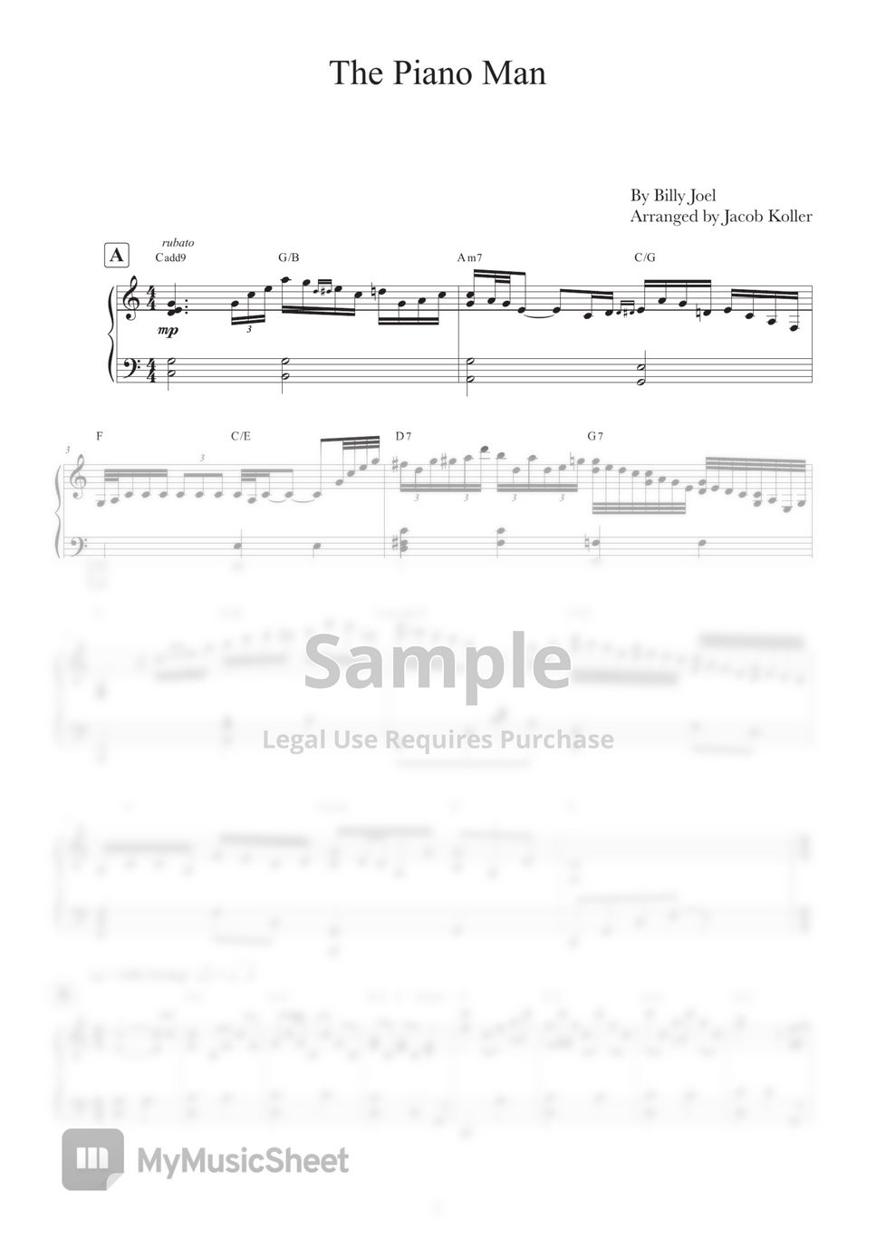 Billy Joel - The Piano Man 악보 by Jacob Koller