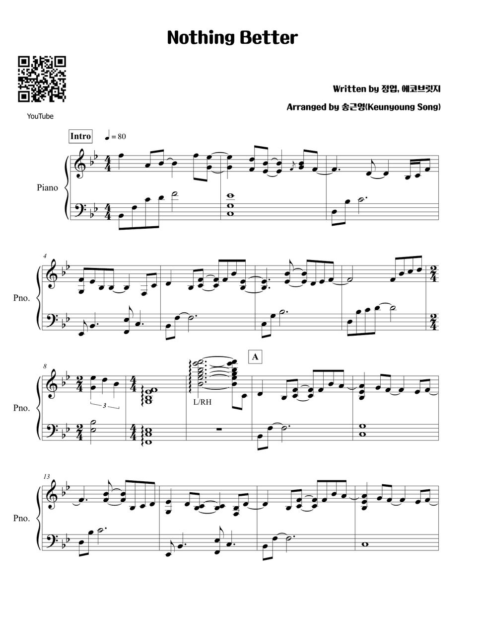 정엽 - Nothing Better Sheet by Keunyoung Song(송근영)