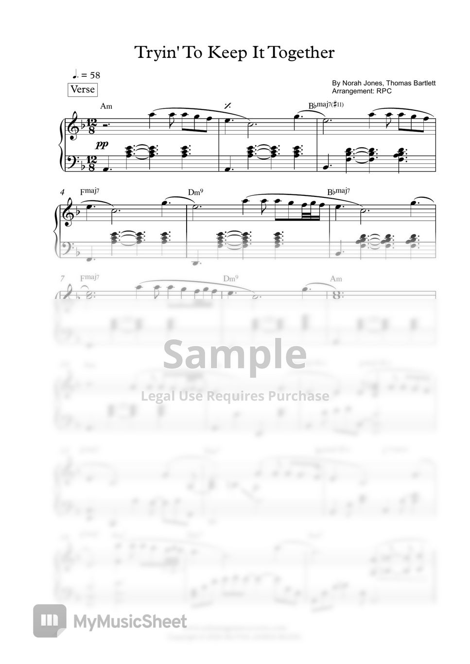 Norah Jones - Tryin' To Keep It Together 악보 by Relaxing Piano Covers