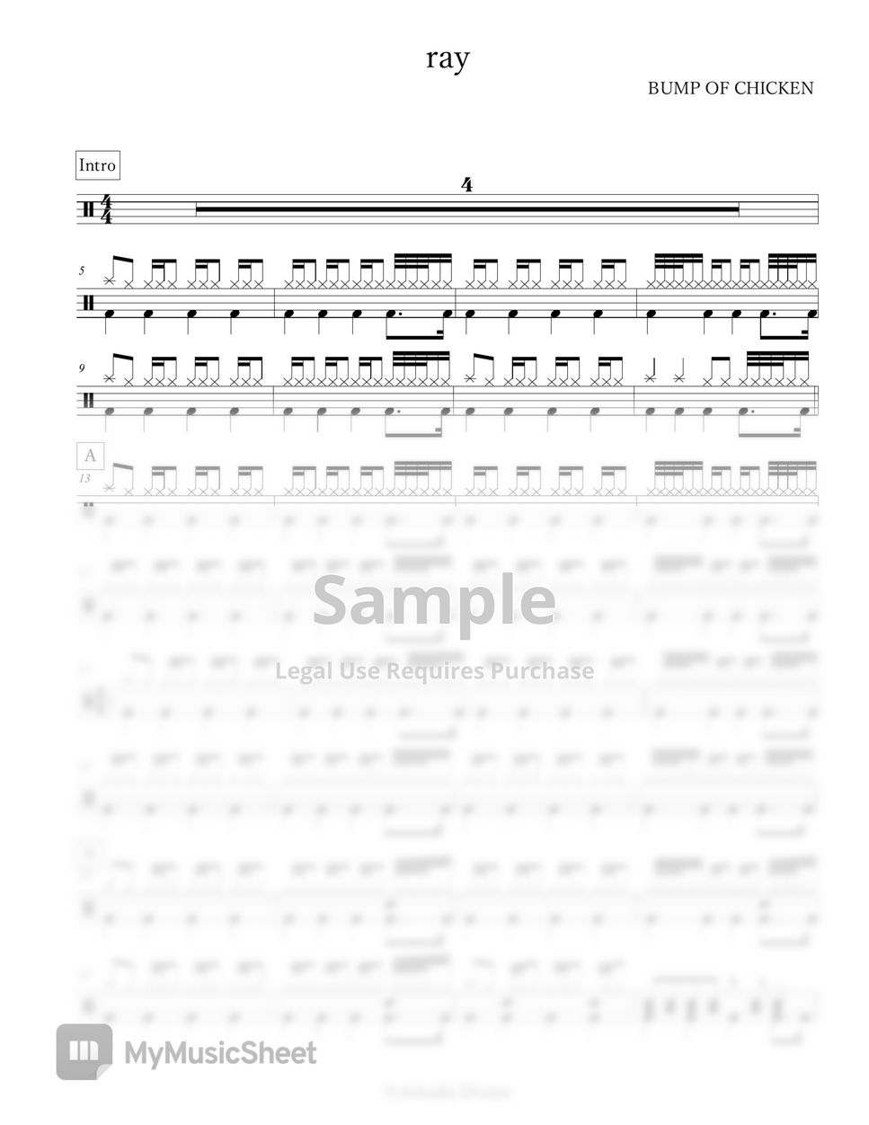 BUMP OF CHICKEN - ray Sheets by Arkadia Drums