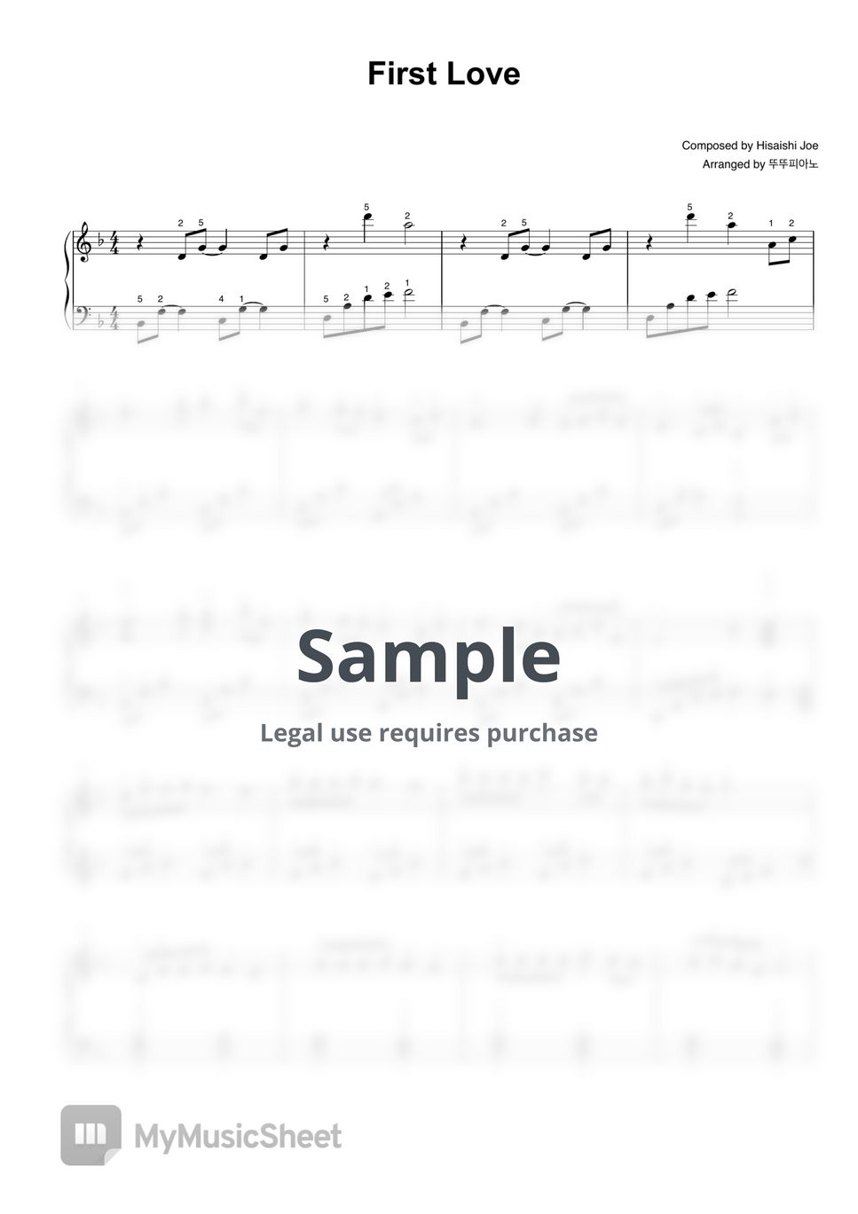 Hisaishi Joe - First Love (Note, fingering / easy ver.) Sheets by ...