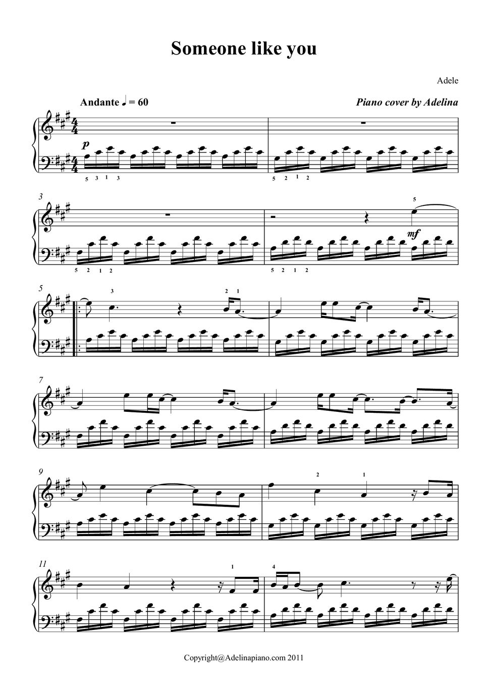 Adele - Someone Like You Sheets by Adelina Piano