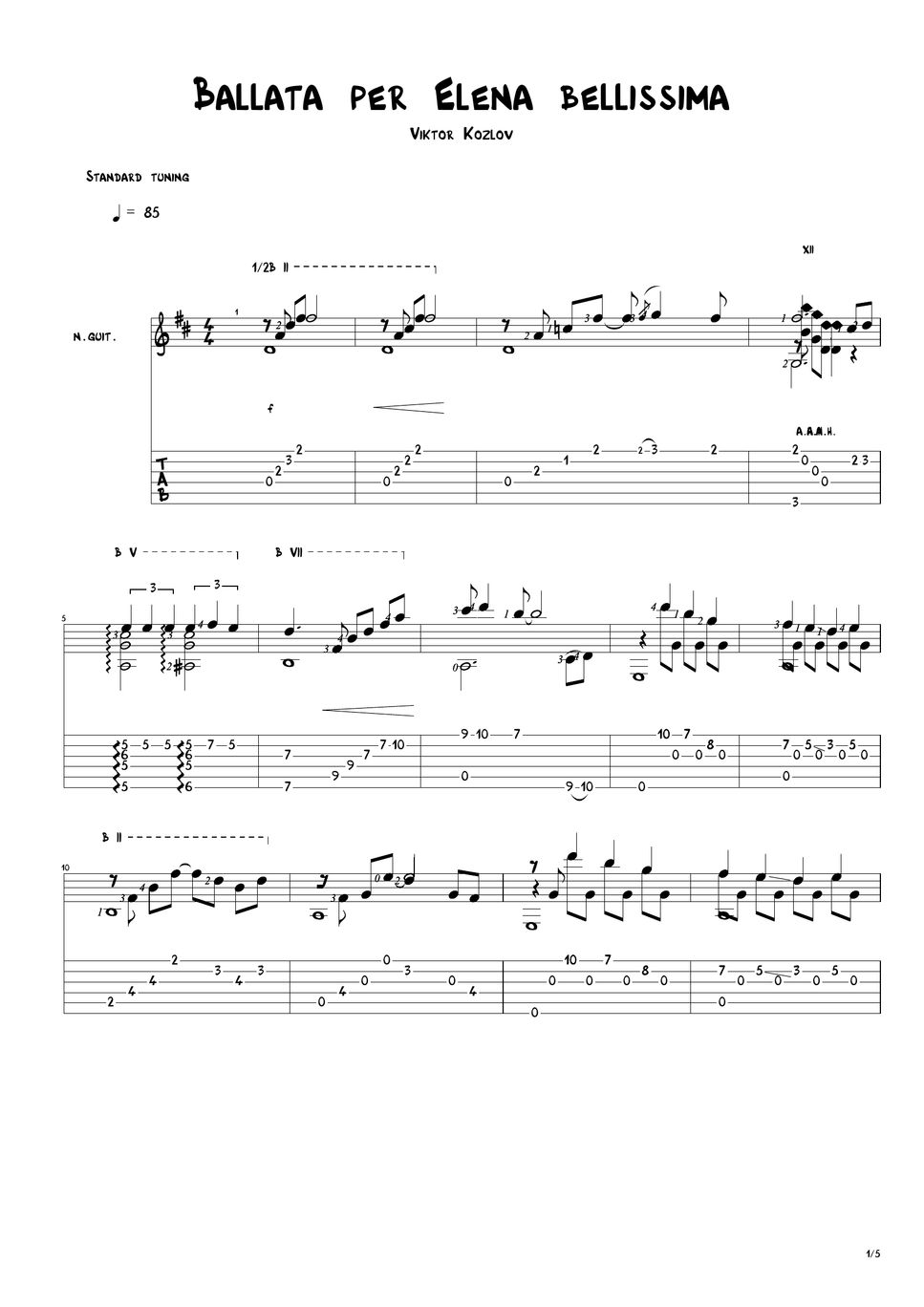 Viktor Kozlov - Ballata per Elena Bellissima Sheets by 「Agape Guitar」