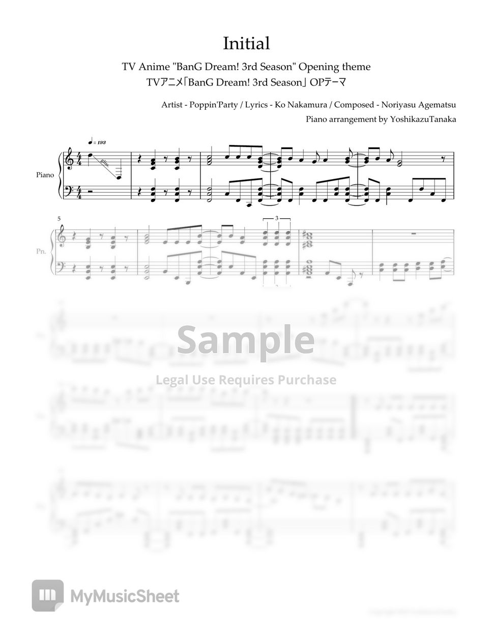 PoppinʹParty - Initial Sheet Music by YoshikazuTanaka