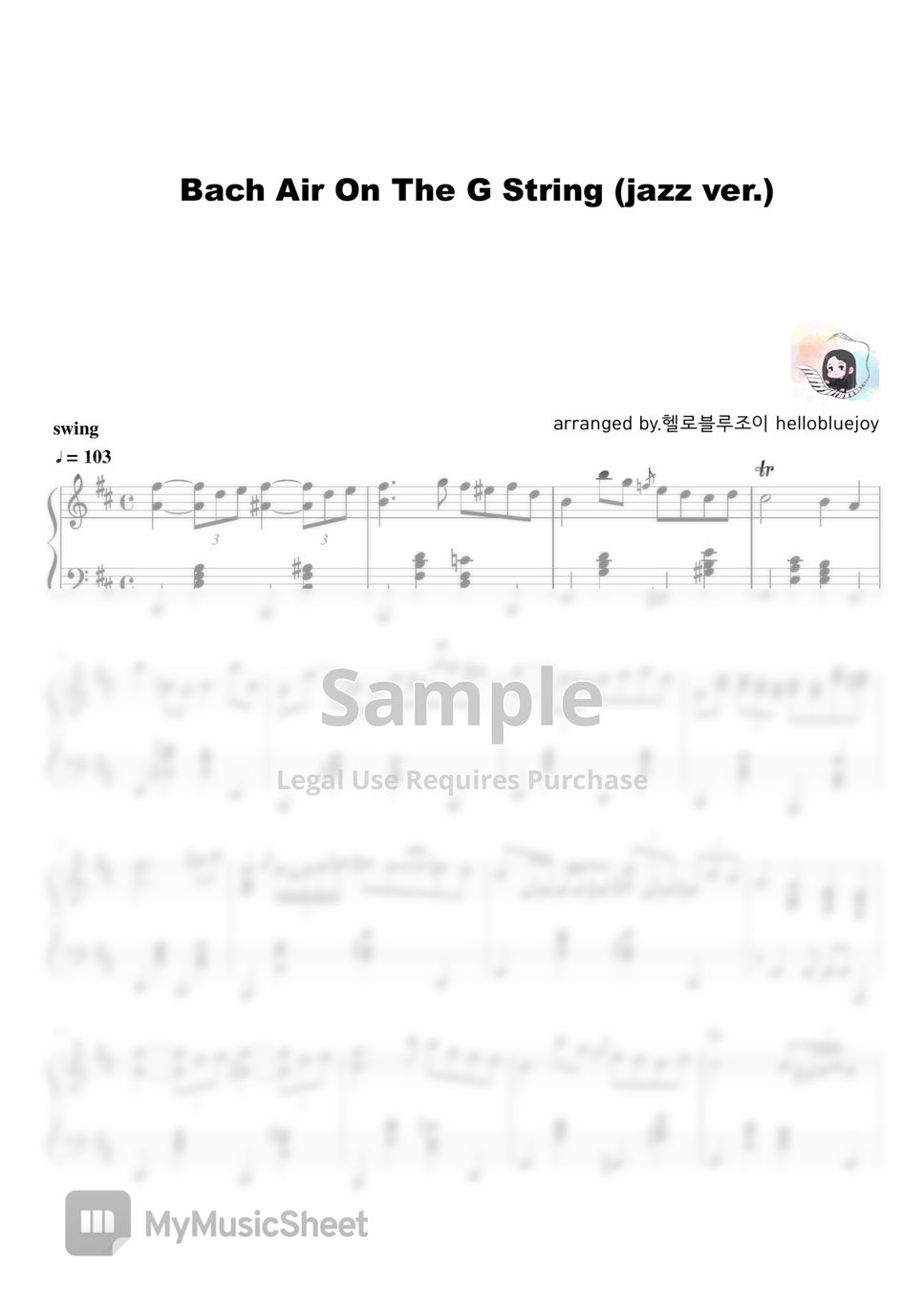 J.S. Bach - Air on the G-String (jazz ver.) 楽譜 by 헬로블루조이 hellobluejoy