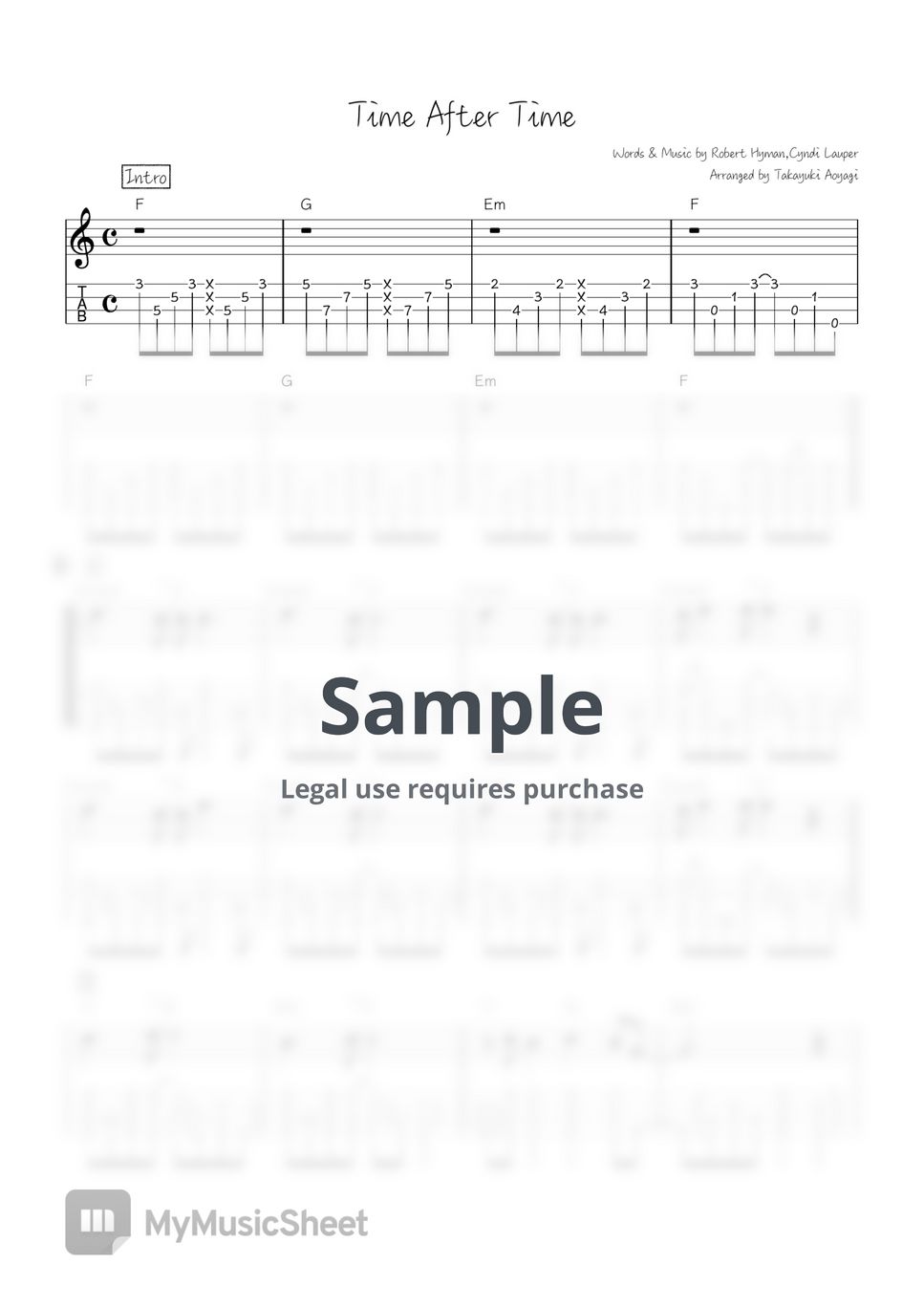 Cyndi Lauper - Time After Time Tab + 1staff by Takayuki Aoyagi