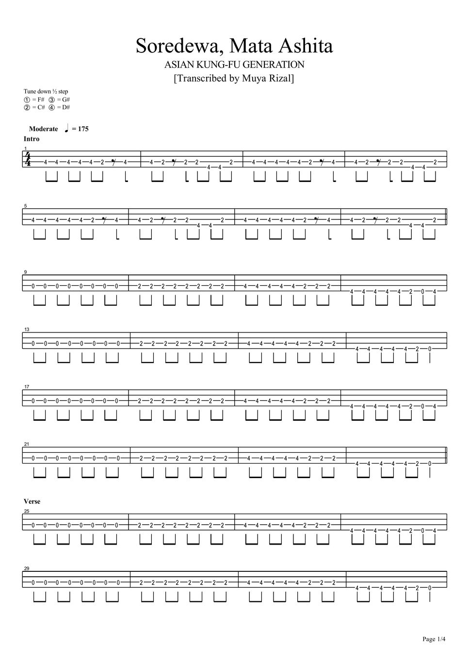 ASIAN KUNG-FU GENERATION - Soredewa, Mata Ashita (Bass TAB) Sheets by Muya