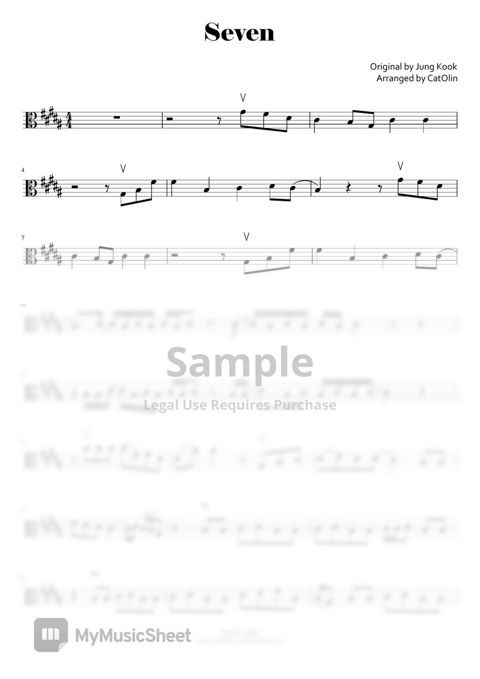 정국 - Seven (feat. Latto) (비올라 ver.) Sheets by 캣올린CatOlin
