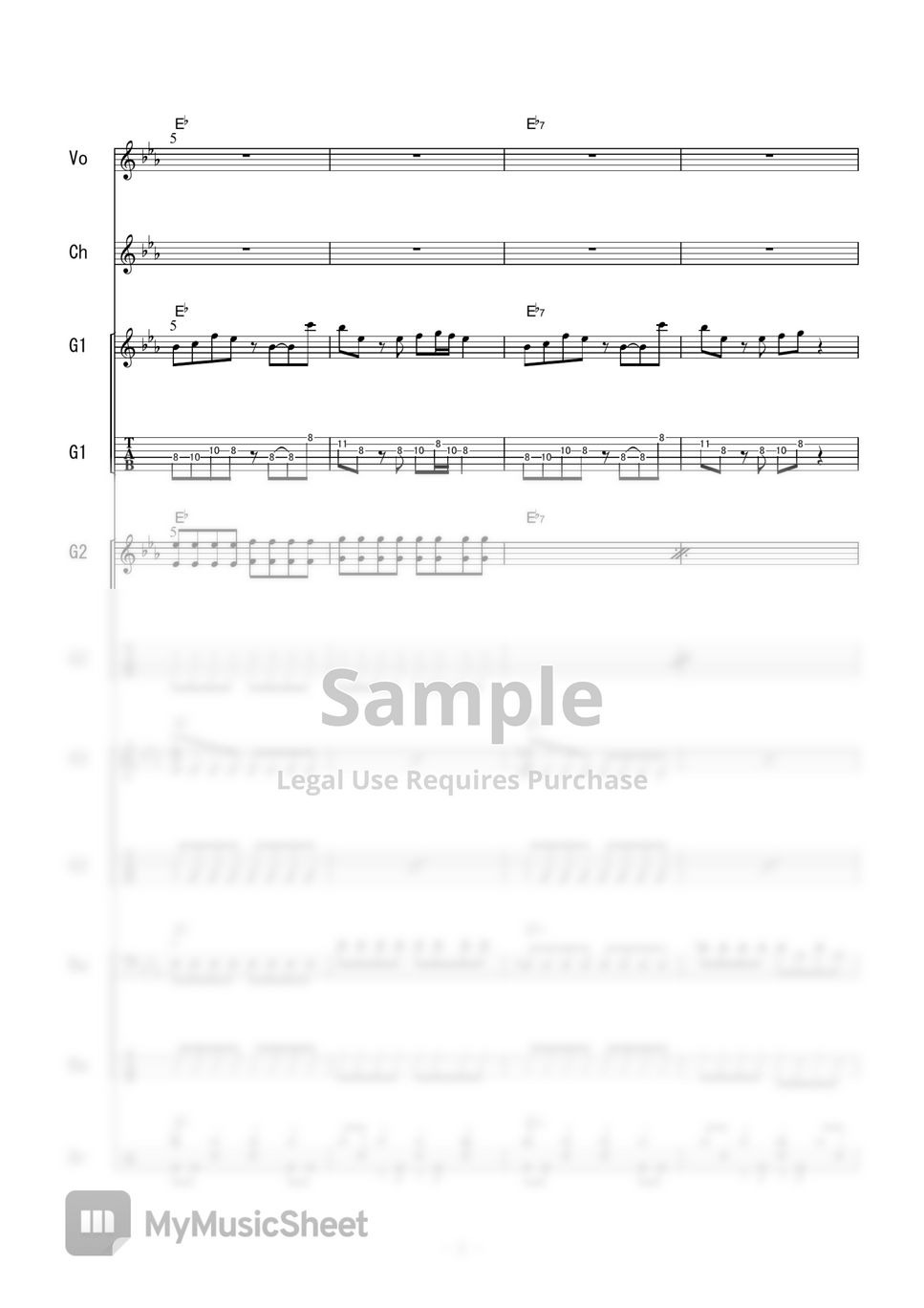 LiSA - だってアタシのヒーロー。 (バンドスコア) Tab + 단선 악보 by 二次元楽譜製作所