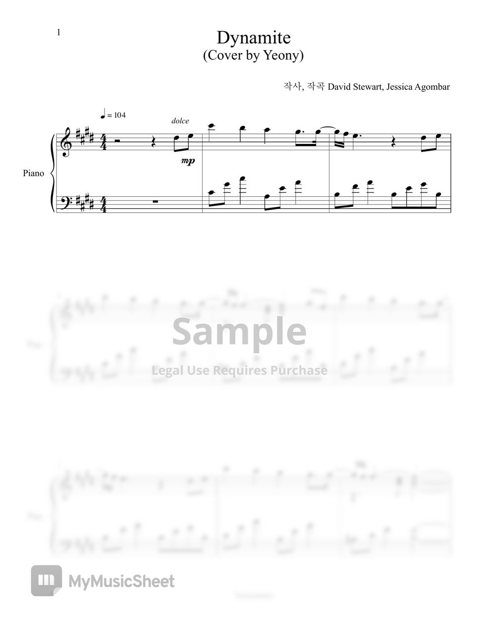 Bts 방탄소년단 Dynamite 악보 By Yeony