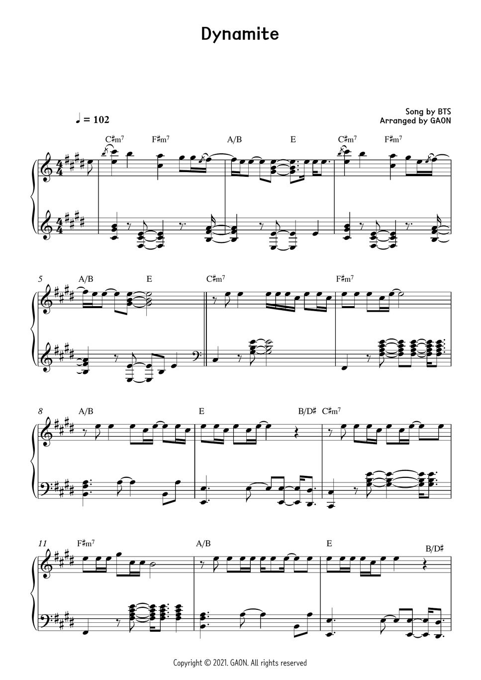 BTS - Dynamite 악보 by GAON