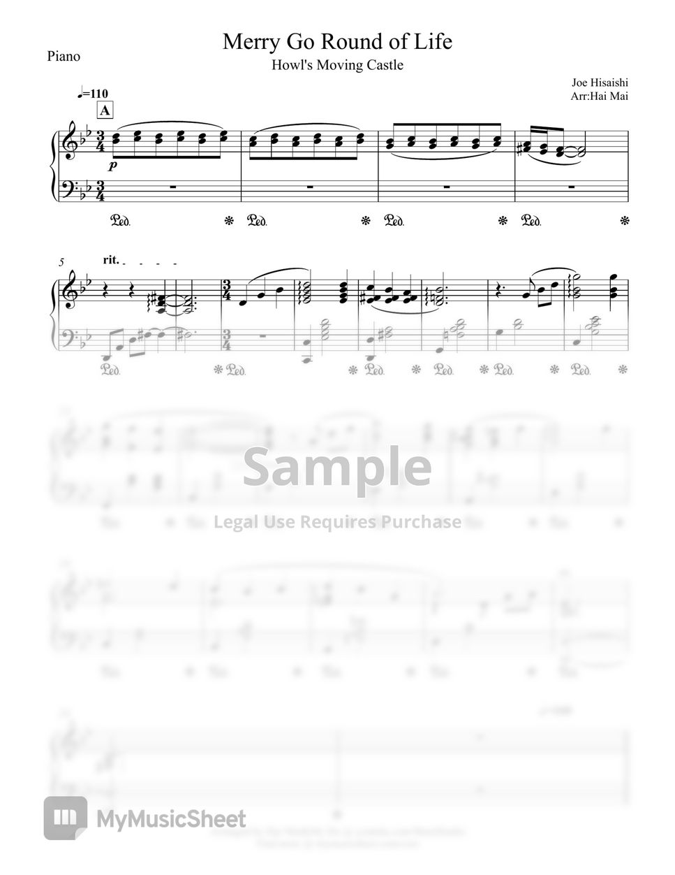 Joe Hisaishi - Merry Go Round of Life for Orchestra - Piano Solo Part ...