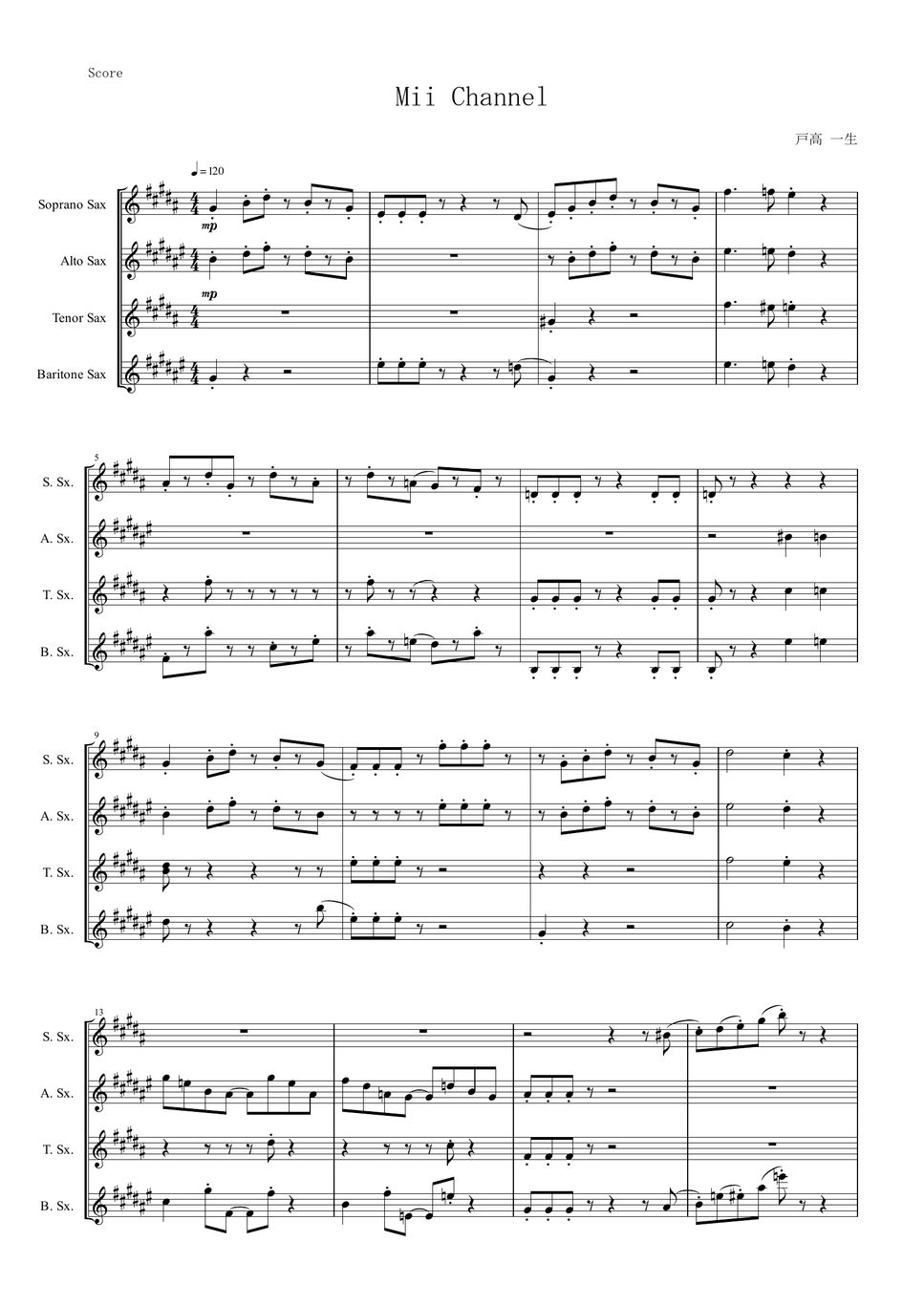 Wii - Mii Channel (Sax Quartet) Sheets