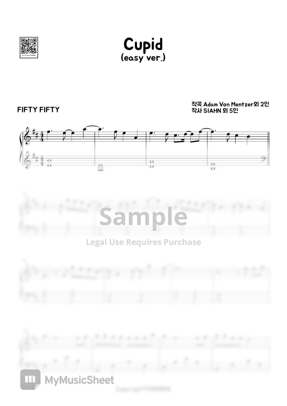 Fifty Fifty - Cupid (Easy Version) Sheet Music by MINIBINI