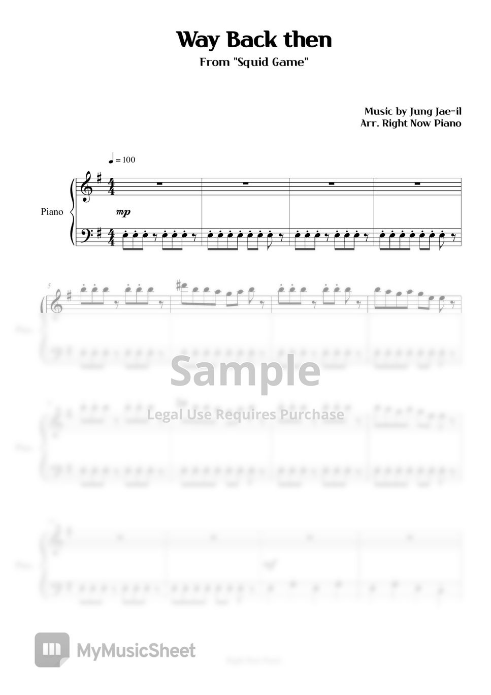 Squid Game - Way Back then Sheet Music by Right Now Piano