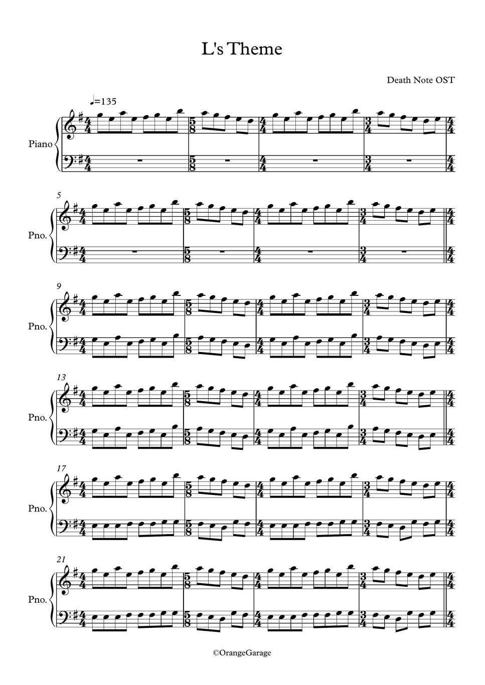 Death Note OST (TANIUCHI HIDEKI) - L's Theme Sheets by OrangeGarage