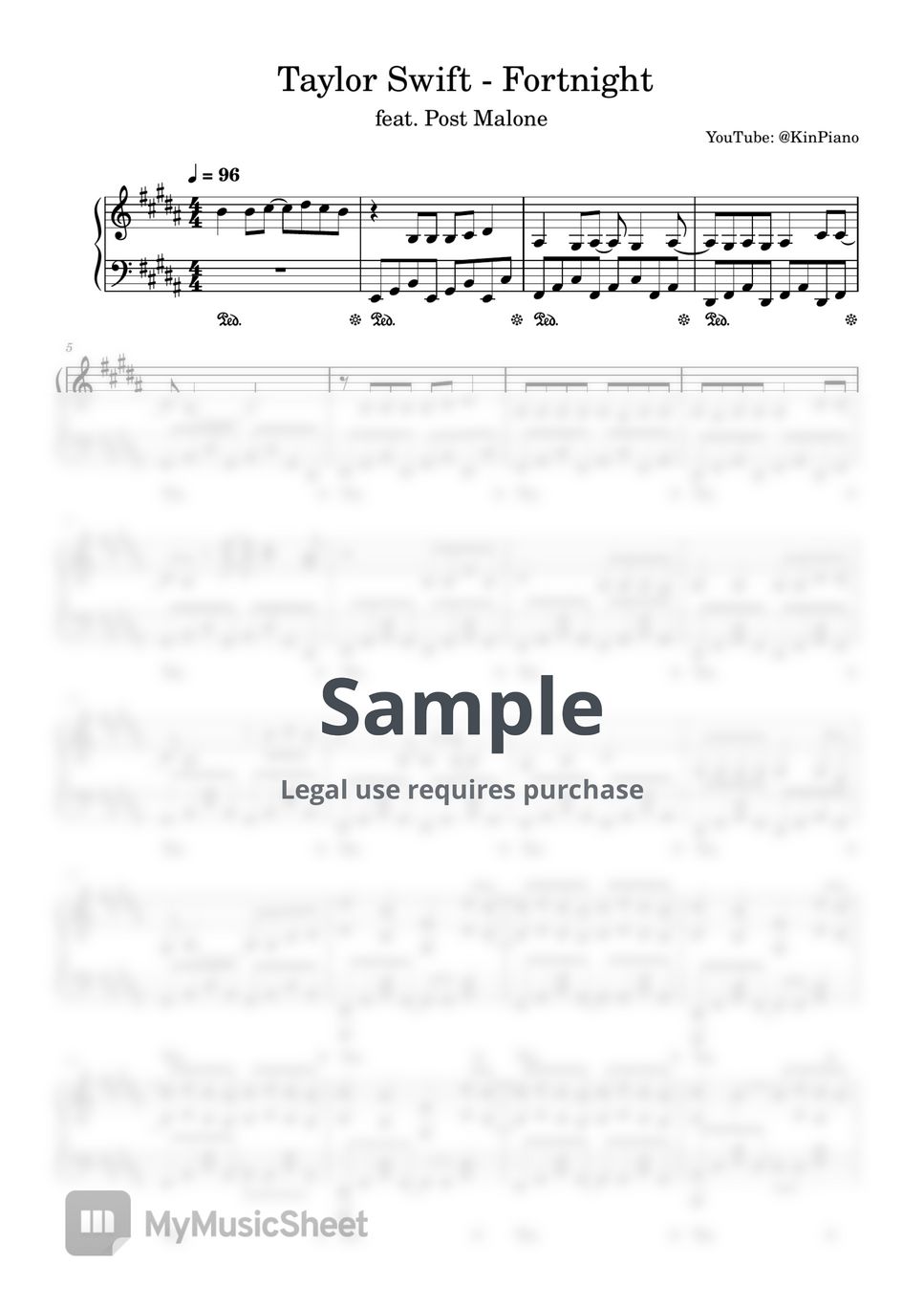 Taylor Swift - Fortnight Sheets by KinPiano