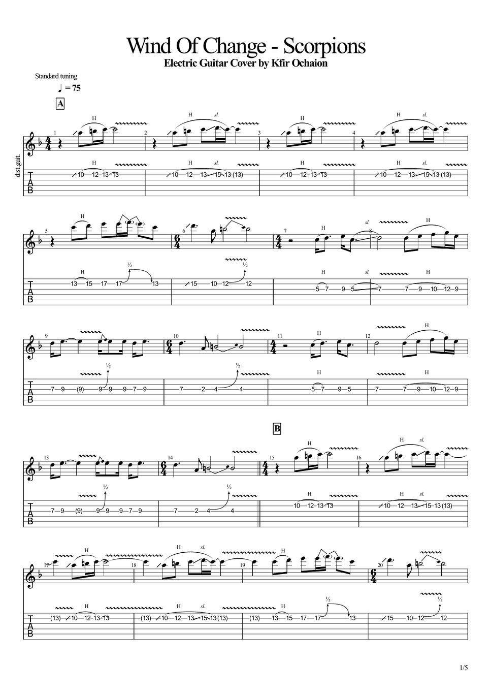 Scorpions - Wind Of Change 악보 by Kfir Ochaion