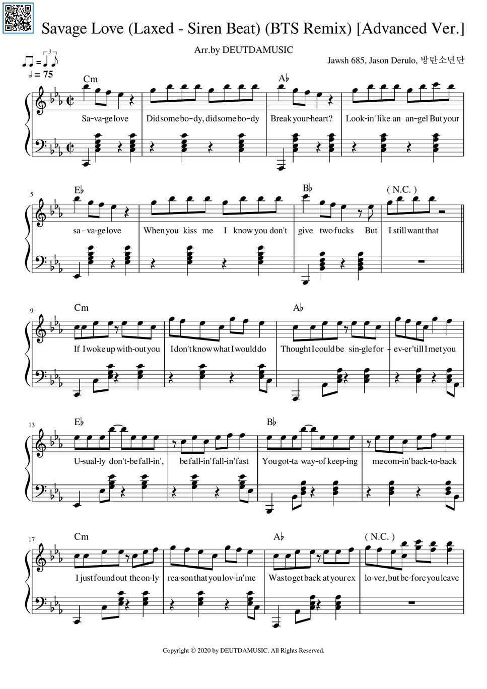 Jawsh 685, Jason Derulo, BTS - Savage Love (Laxed - Siren Beat) (BTS Remix) [Original Eb Key ...