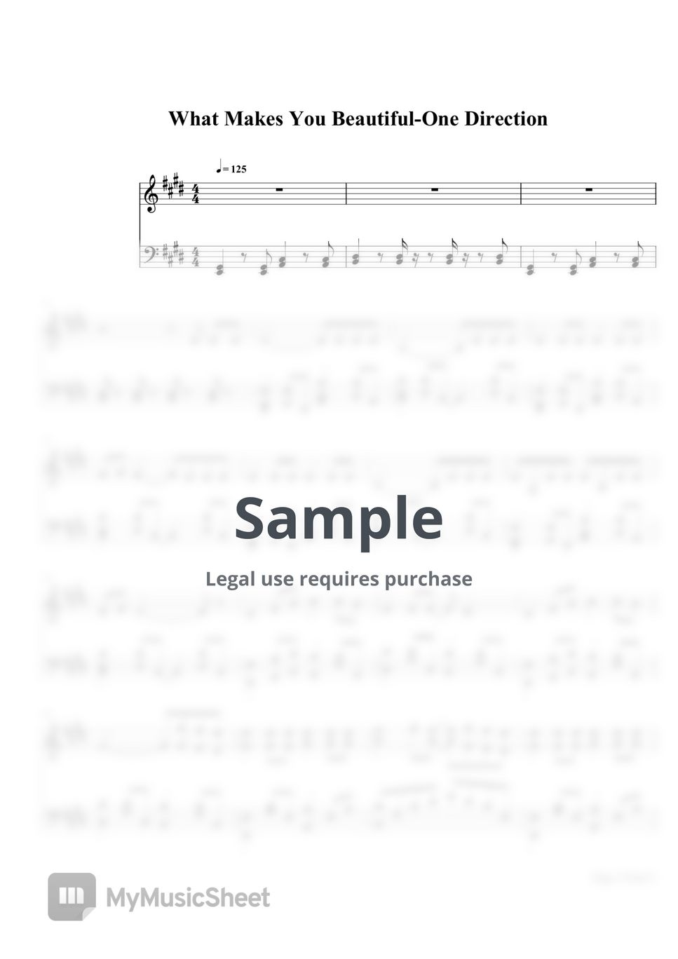 One Direction - What Makes You Beautiful (One Direction) 악보 by Yilun