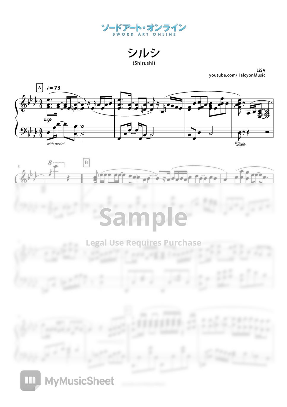 LiSA - Shirushi (Sword Art Online II ED2) Sheet Music by HalcyonMusic