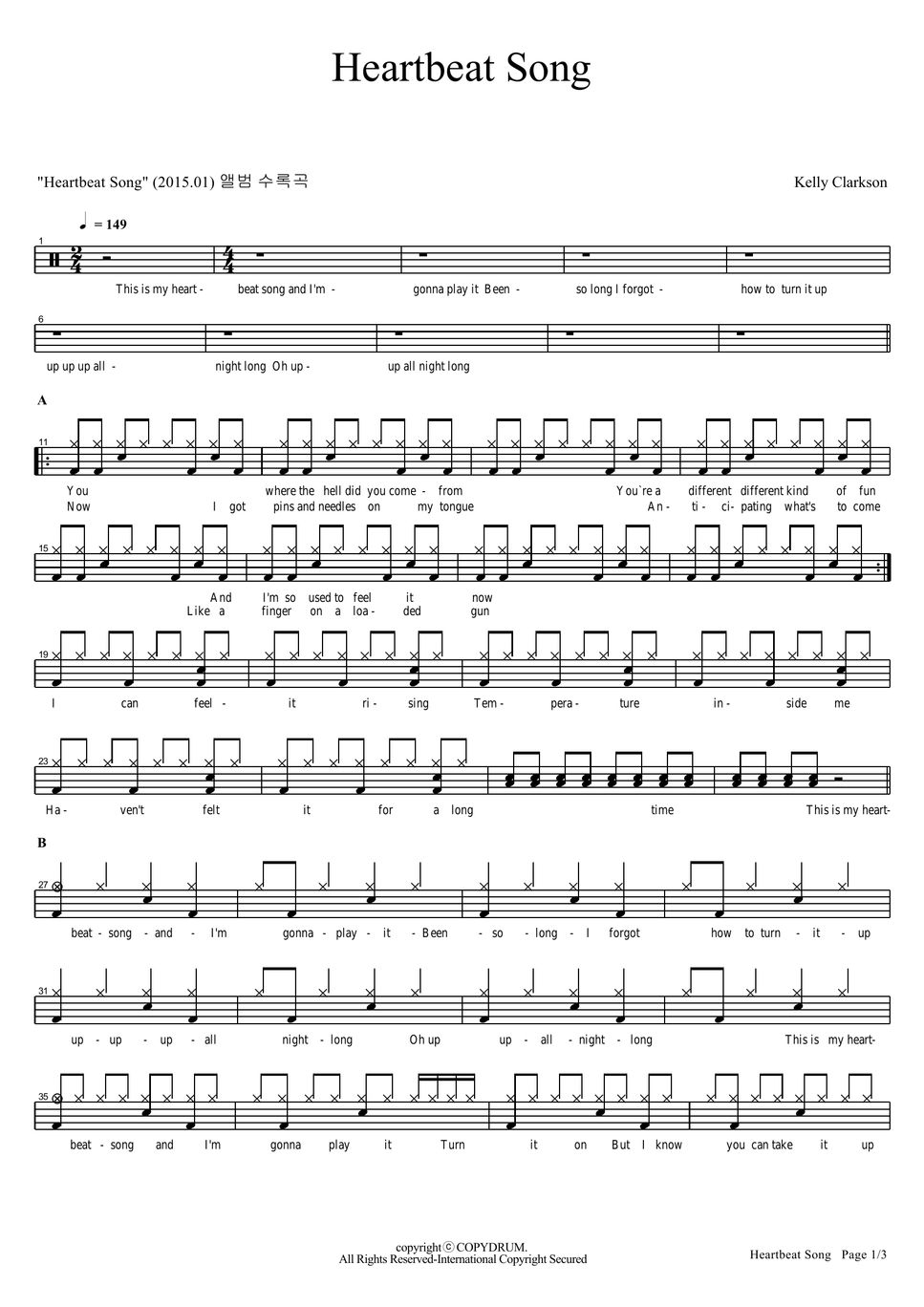 Kelly Clarkson - Heartbeat Song Sheet by COPYDRUM