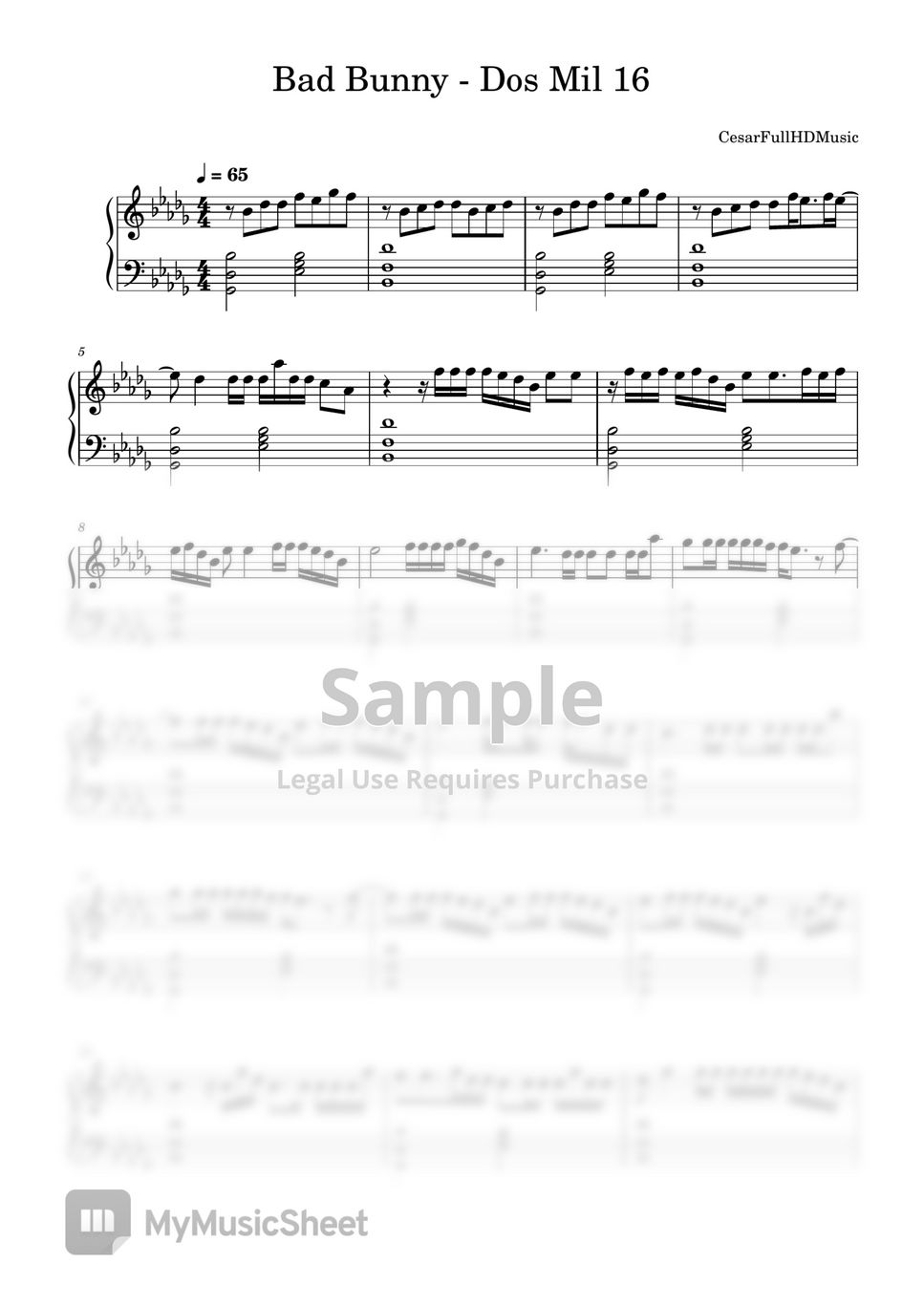 Bad Bunny - Dos Mil 16 Sheet Music