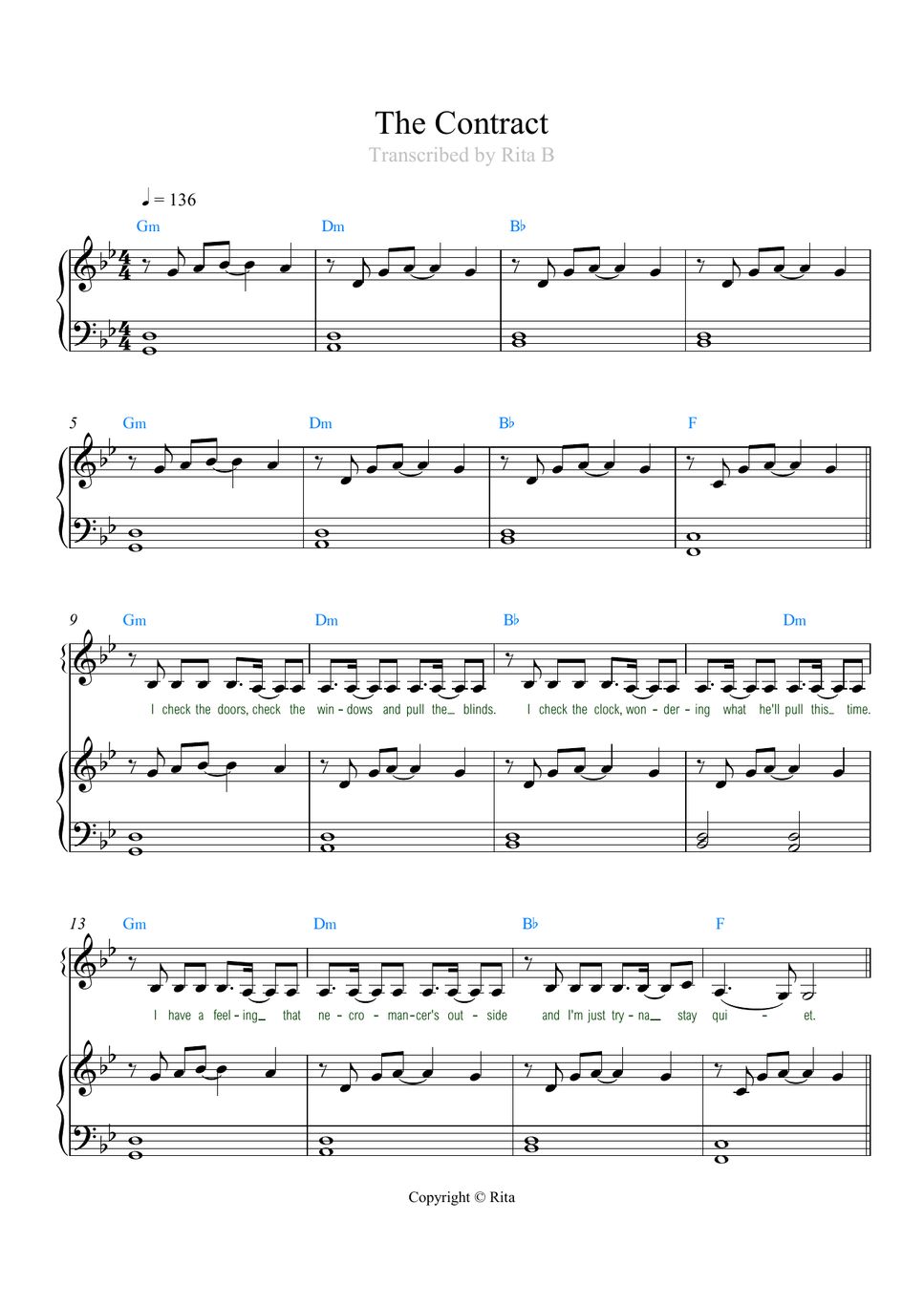 Twenty One Pilots - The Contract (2 files: duo/solo) 악보 by Rita B