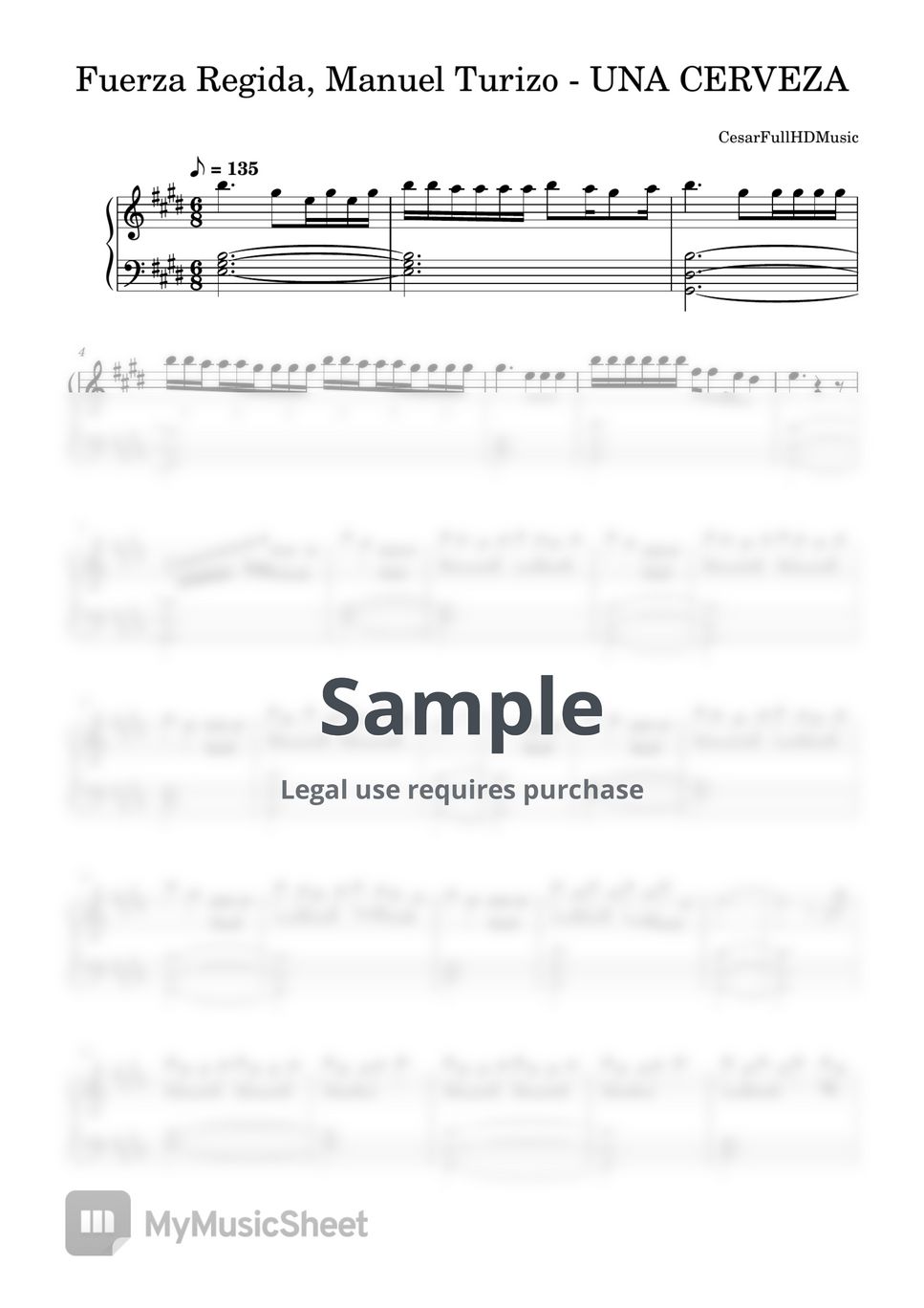 Fuerza Regida, Manuel Turizo - UNA CERVEZA Sheet Music