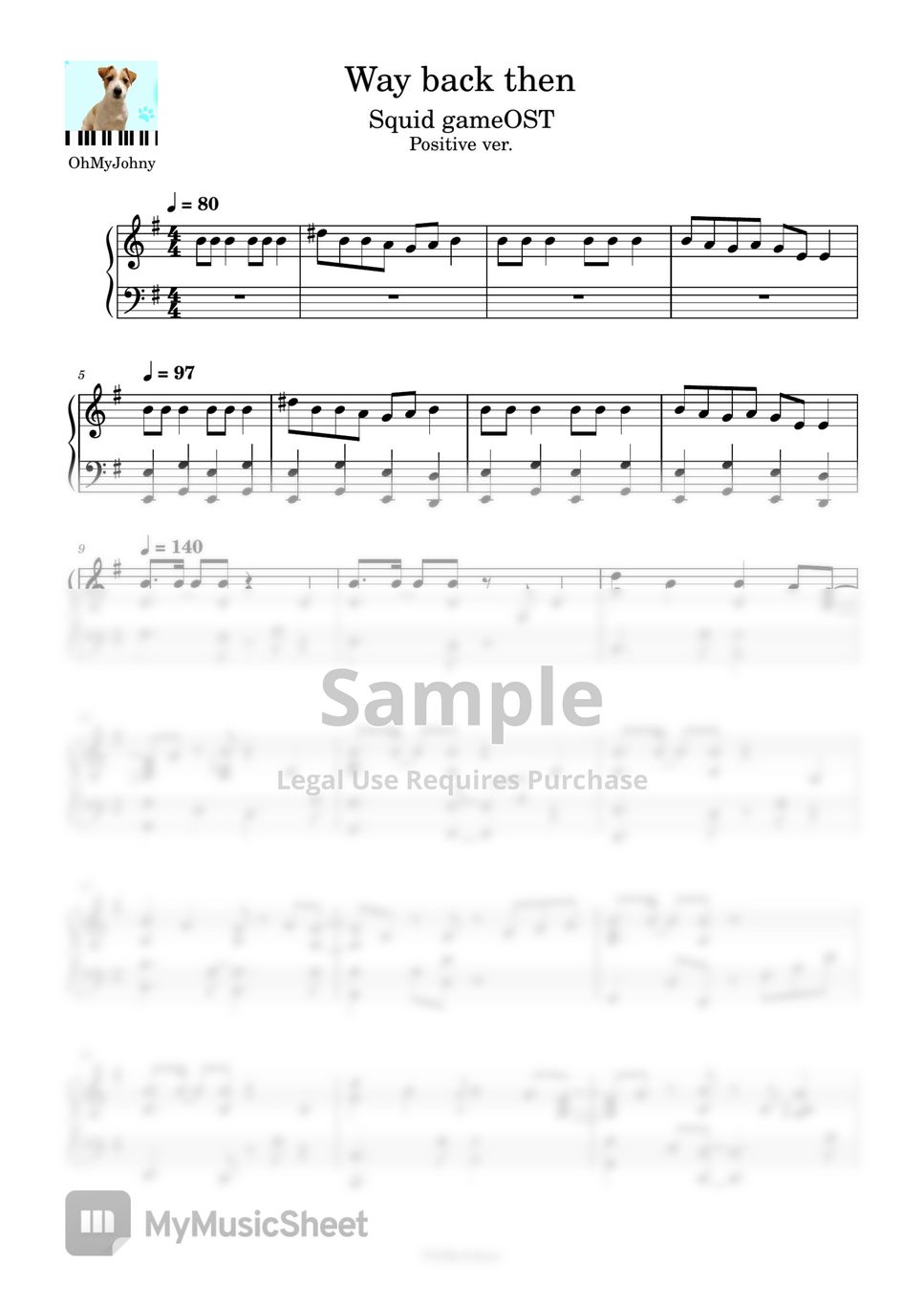 Squid game - Way back then (Piano smooth) 악보 by OhMyJohny