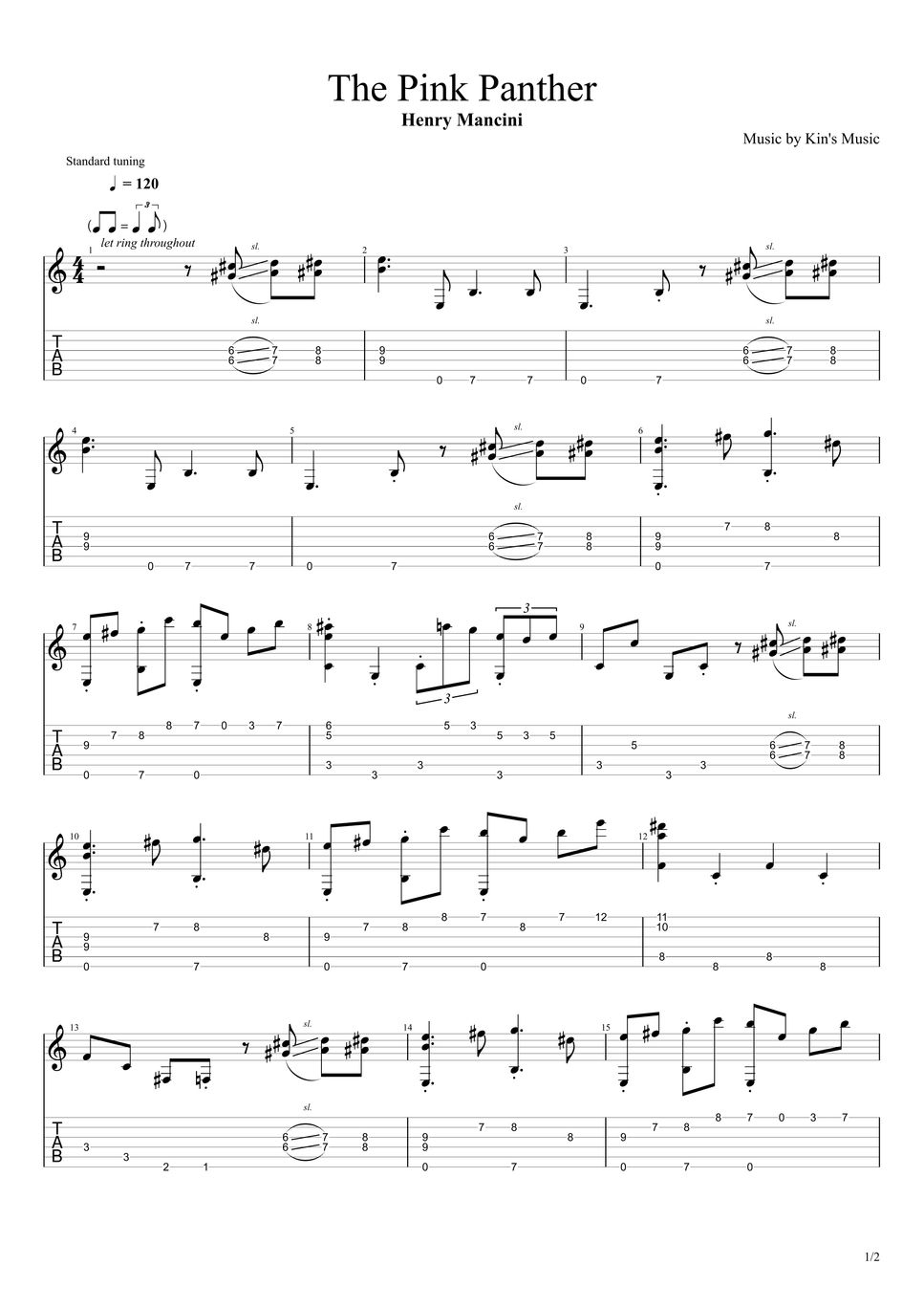 Henry Mancini - The Pink Panther [Easy Guitar Fingerstyle For Beginner ...