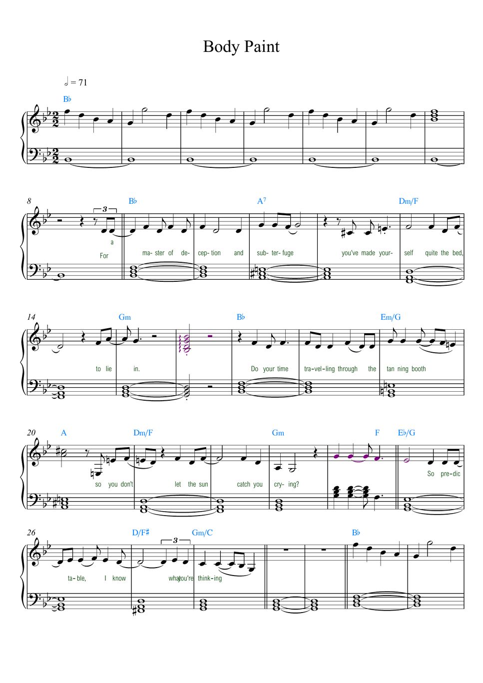 Arctic Monkeys - Body Paint (Simple version with chords and lyrics ...