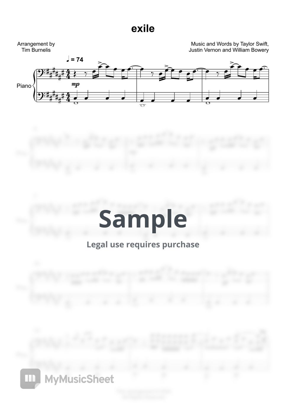 Taylor Swift - exile Sheets by Pop Synth